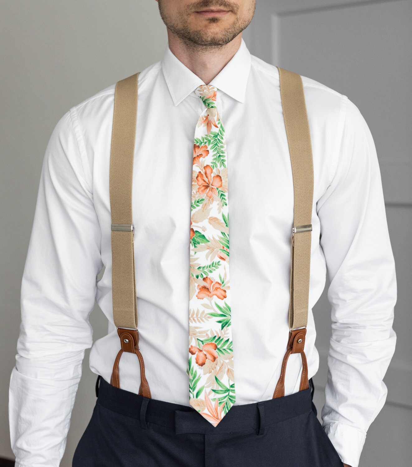 Peach Floral Necktie Tropical Hawaii Beach Wedding Necktie - Etsy