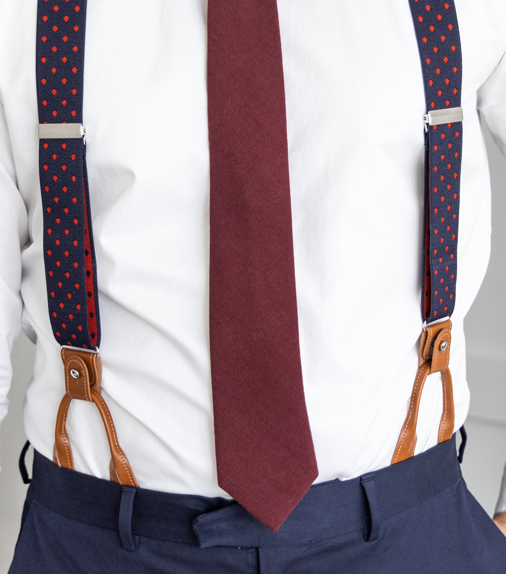 Navy Blue Suspenders With Red Dots Brown Button Suspenders - Etsy