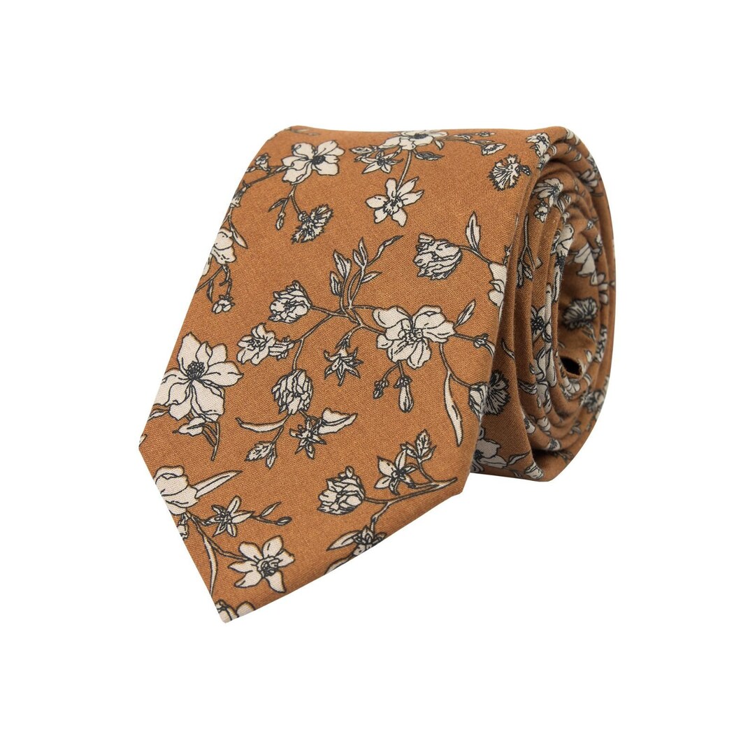 Brown Floral Tie for Men, Wedding Necktie for Groom Groomsmen, Flower ...