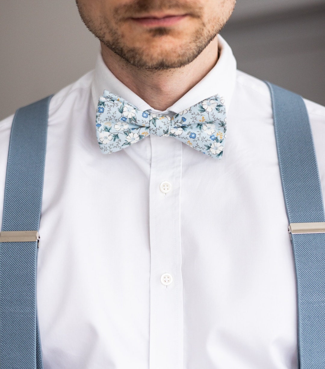 Light Blue Self-tie Bow Tie for Men, Floral Untied Cotton Bow Tie ...