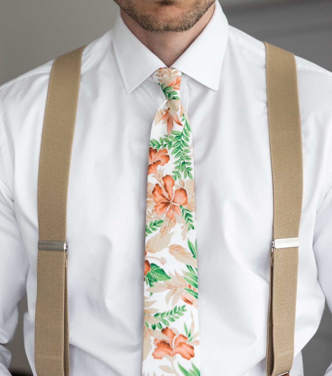 Peach Floral Necktie Tropical Hawaii Beach Wedding Necktie - Etsy
