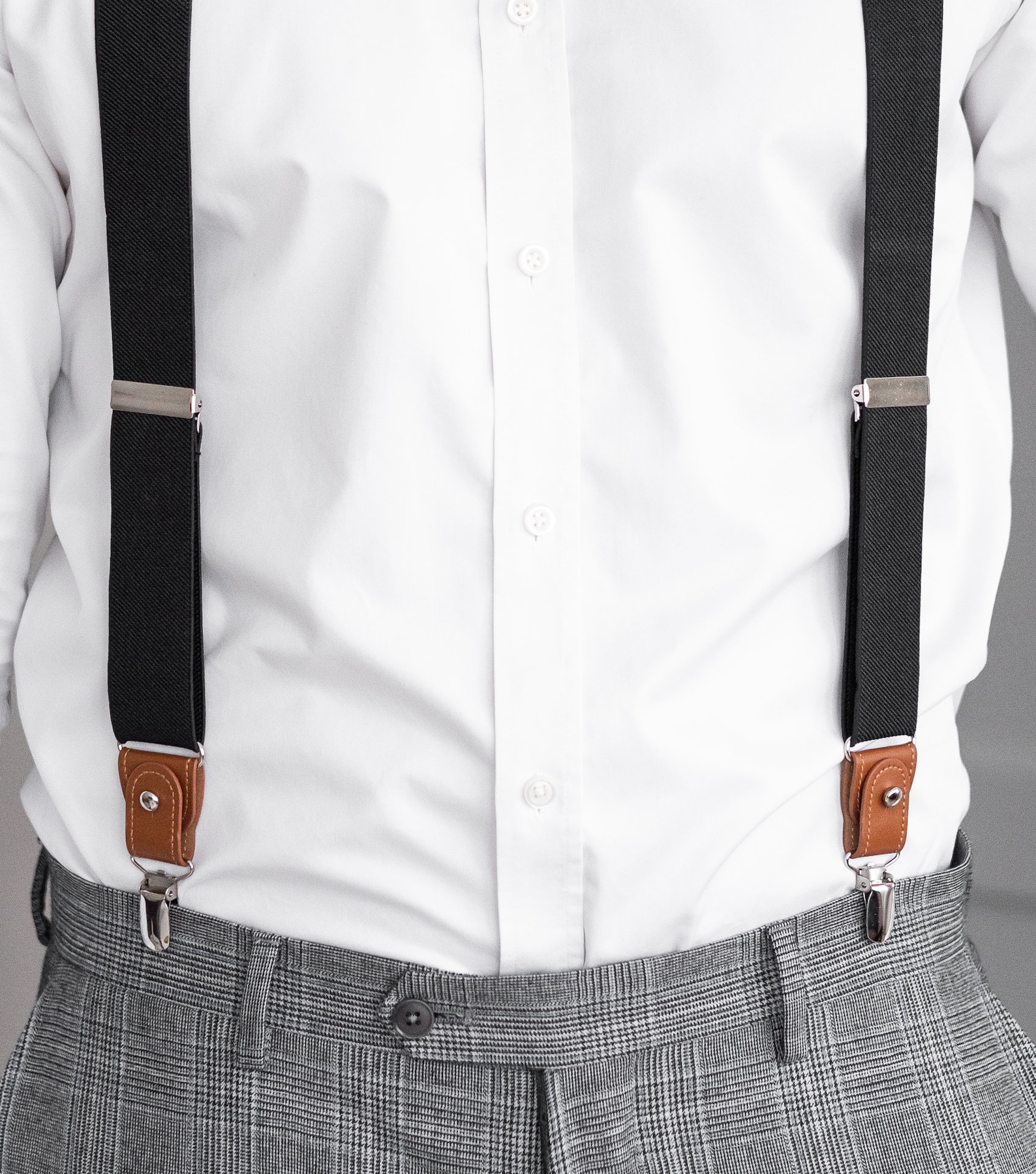 Black Suspenders for Men Brown Leather Button Tab and Clip - Etsy