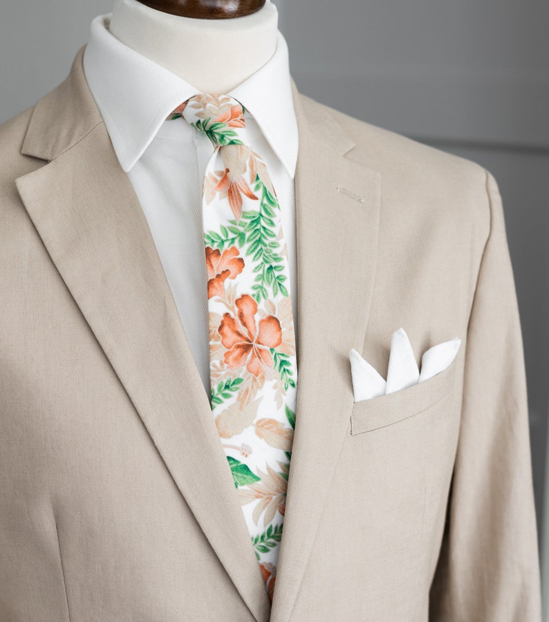 Peach Floral Necktie Tropical Hawaii Beach Wedding Necktie - Etsy