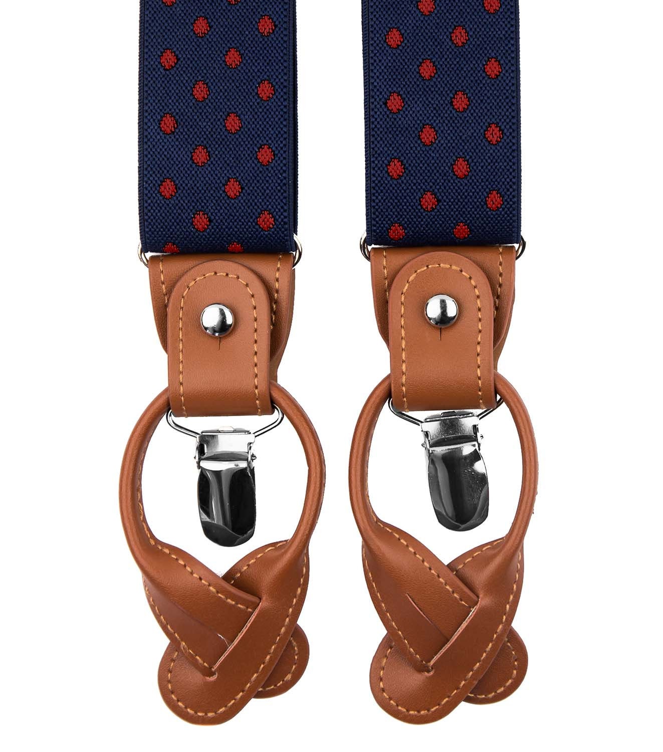 Navy Blue Suspenders With Red Dots Brown Button Suspenders | Etsy