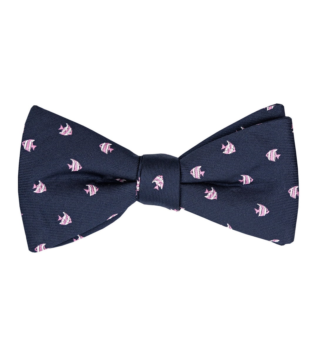 Navy Blue Fish Pre-tied Bow Tie, Fish Design Bow Ties, Nautical Fan ...
