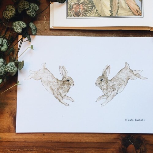 Frolicking Rabbits A6 Illustration Print - Etsy