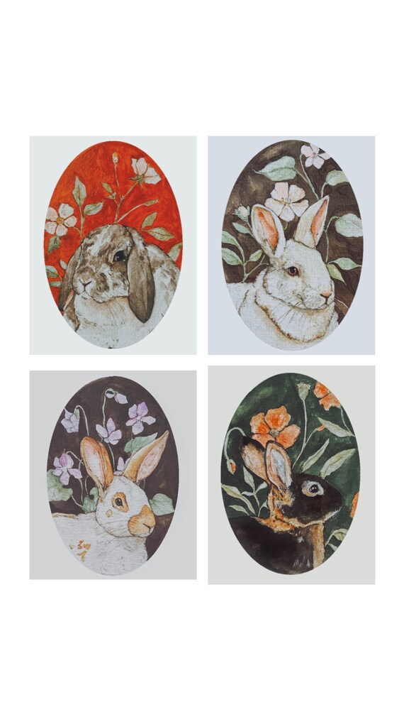 Rabbit Portraits A6 Illustration Set | Etsy
