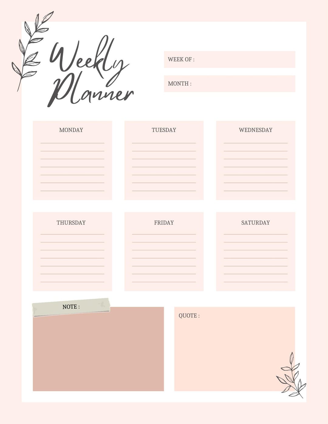 Weekly Planner for Busy Moms | Printable One-page Weekly Planning Sheet ...