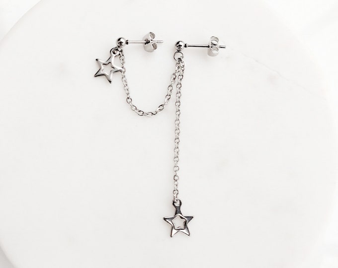 Double Piercing Chain Earring, Two Holes Earring, Star Earring ...