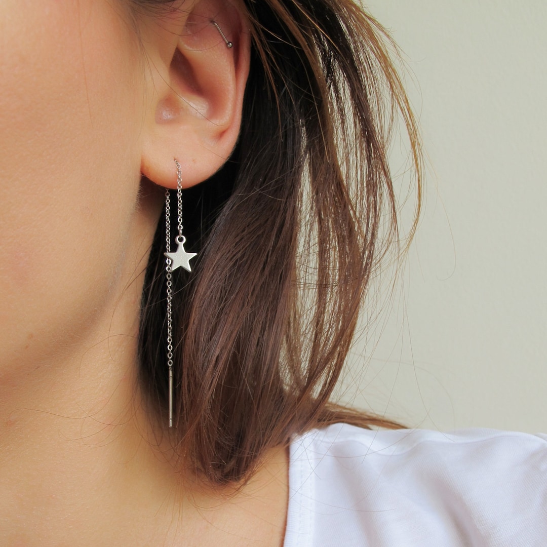 Threader Earrings, Star Threaders, Chain Earrings, Stainless Steel ...