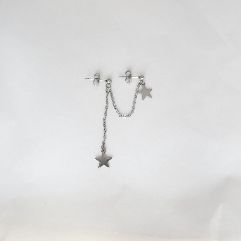 Double Piercing Chain Earring Two Holes Earring Star - Etsy