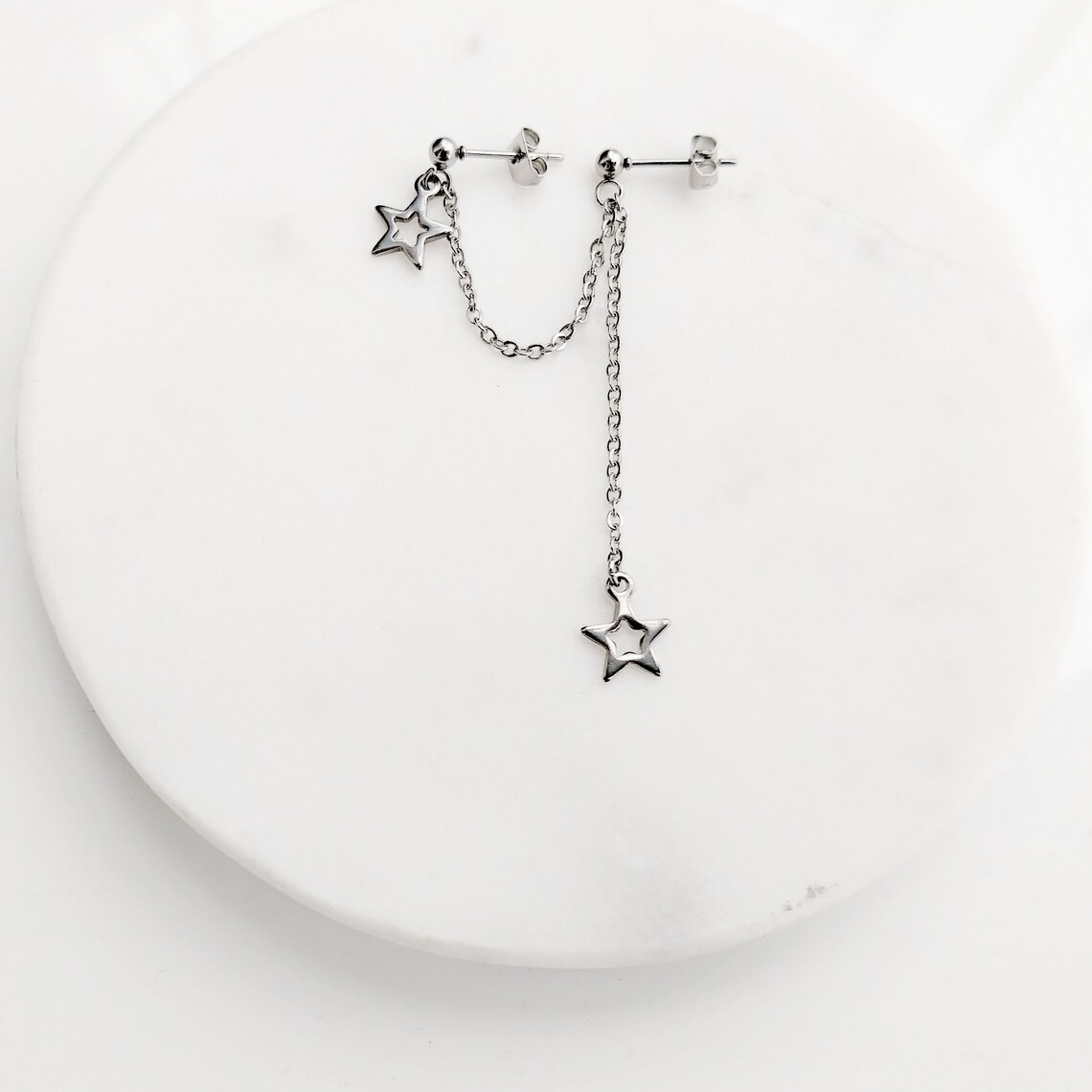 Double Piercing Chain Earring Two Holes Earring Star - Etsy