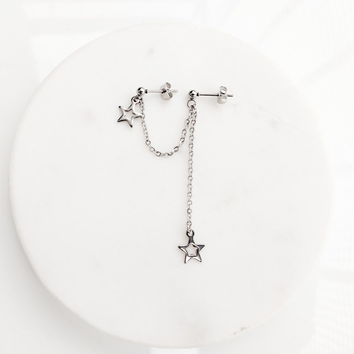 Double Piercing Chain Earring Two Holes Earring Star | Etsy