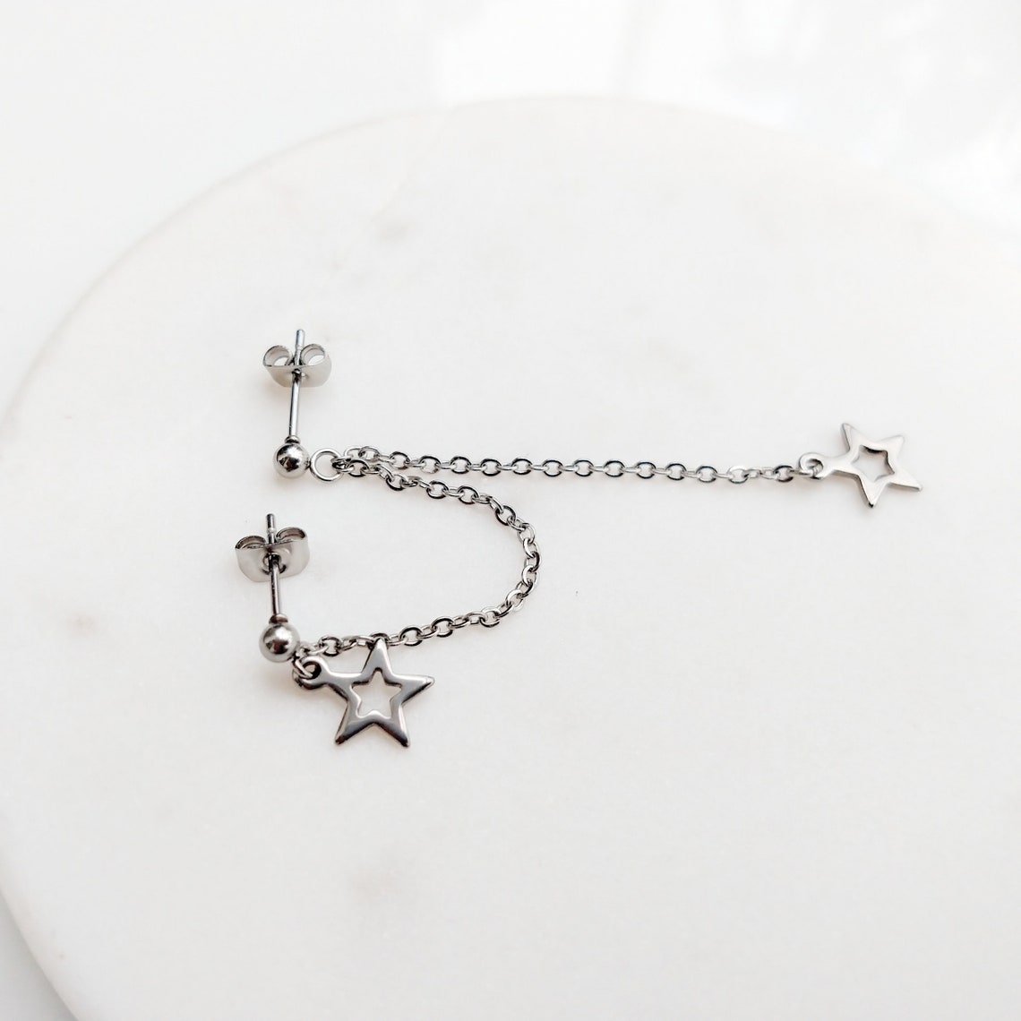 Double Piercing Chain Earring Two Holes Earring Star - Etsy