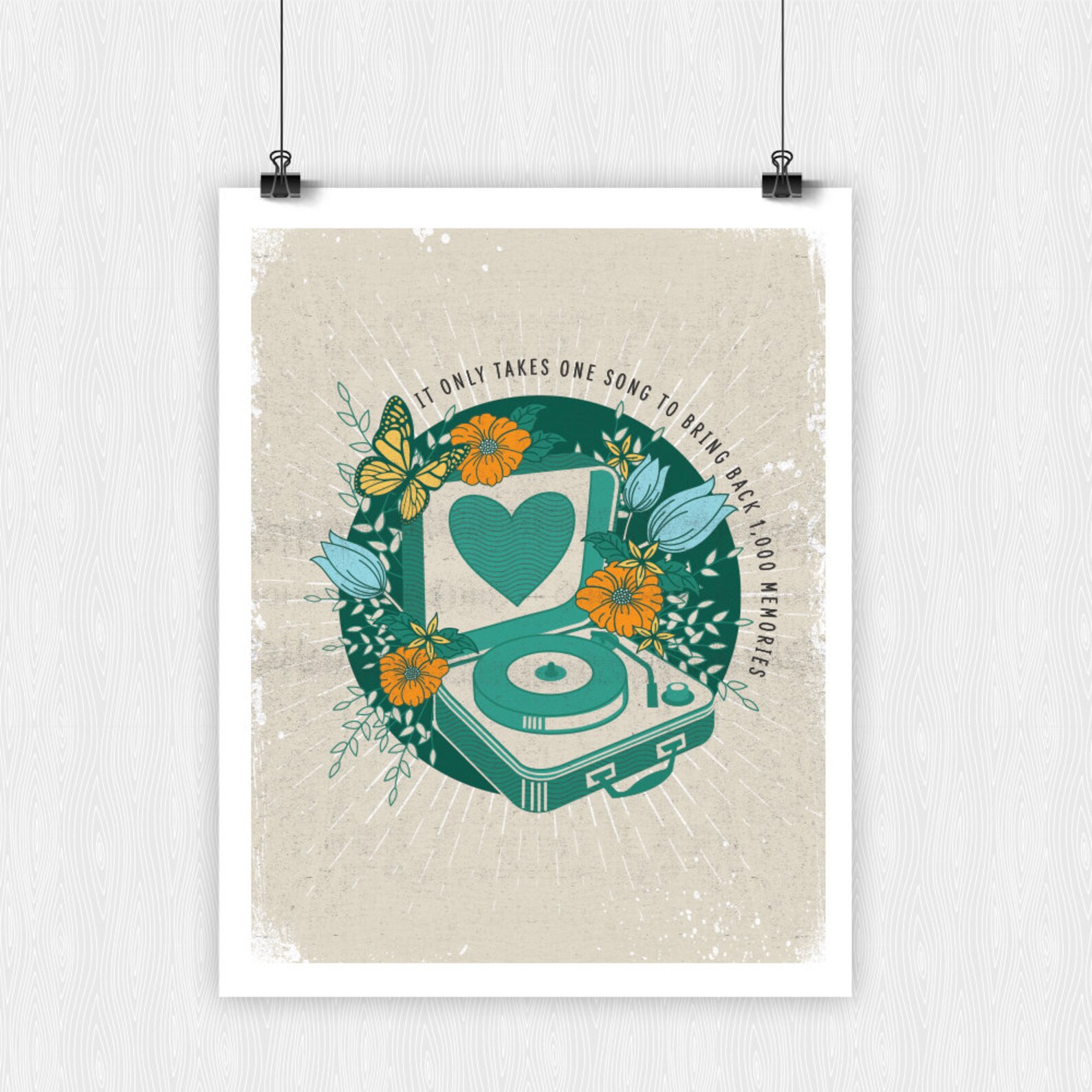 Record Player With Flowers Art Print, Memories Art, Inspirational Quote ...