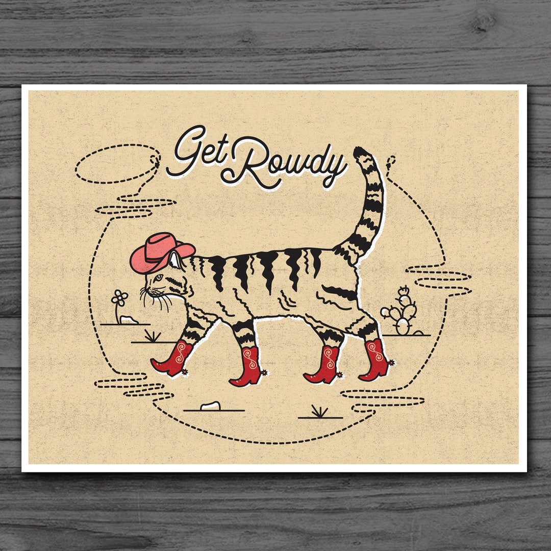 Get Rowdy Cowboy Cat Note Card, Western Cat Stationary, Funny Cat Cards ...