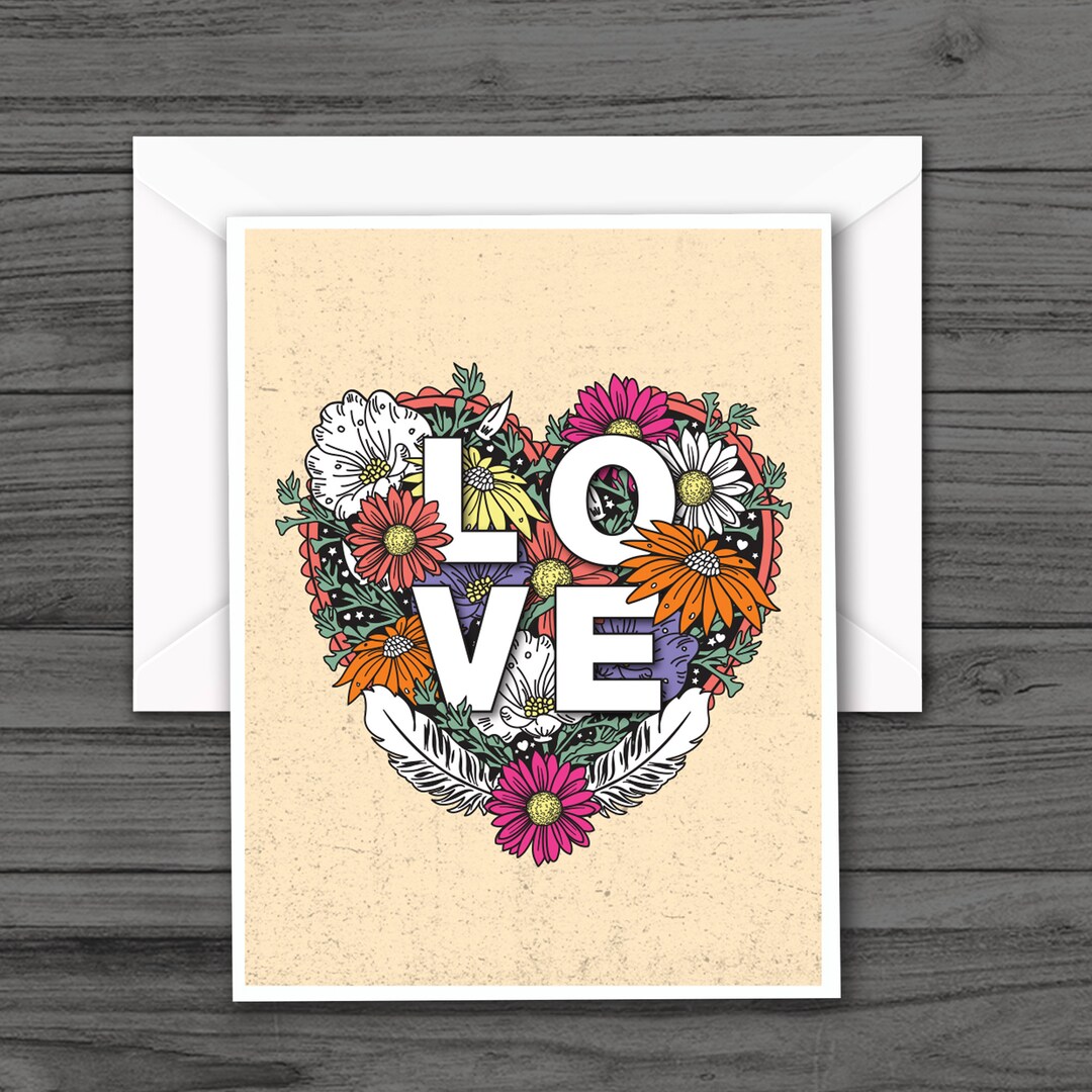 Love Flower Note Card, Love Card, All Occasion Blank Greeting Cards ...