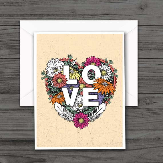 Love Flower Note Card Love Card All Occasion Blank Greeting - Etsy