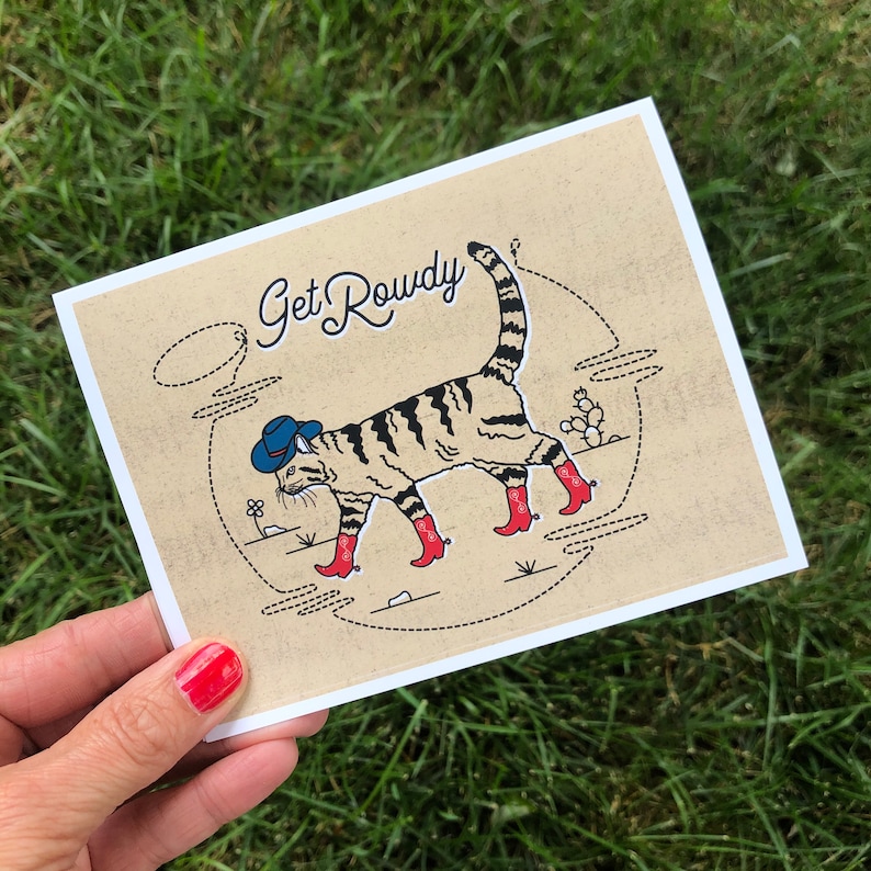 Get Rowdy Cowboy Cat Note Card Western Cat Stationary Funny | Etsy