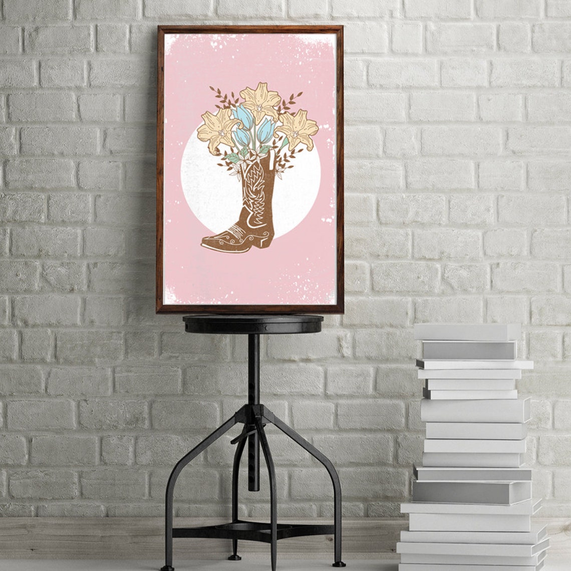 Cowboy Boot With Flowers Art Print, Rustic Western Art, Country Decor ...
