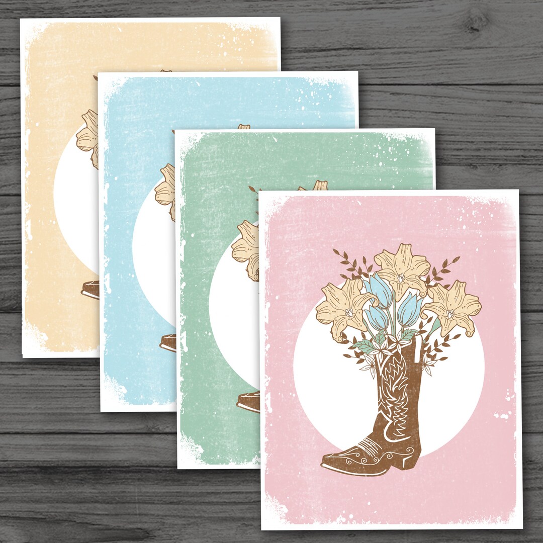 Cowboy Boots With Flowers Note Cards, Country Western Cards, All ...
