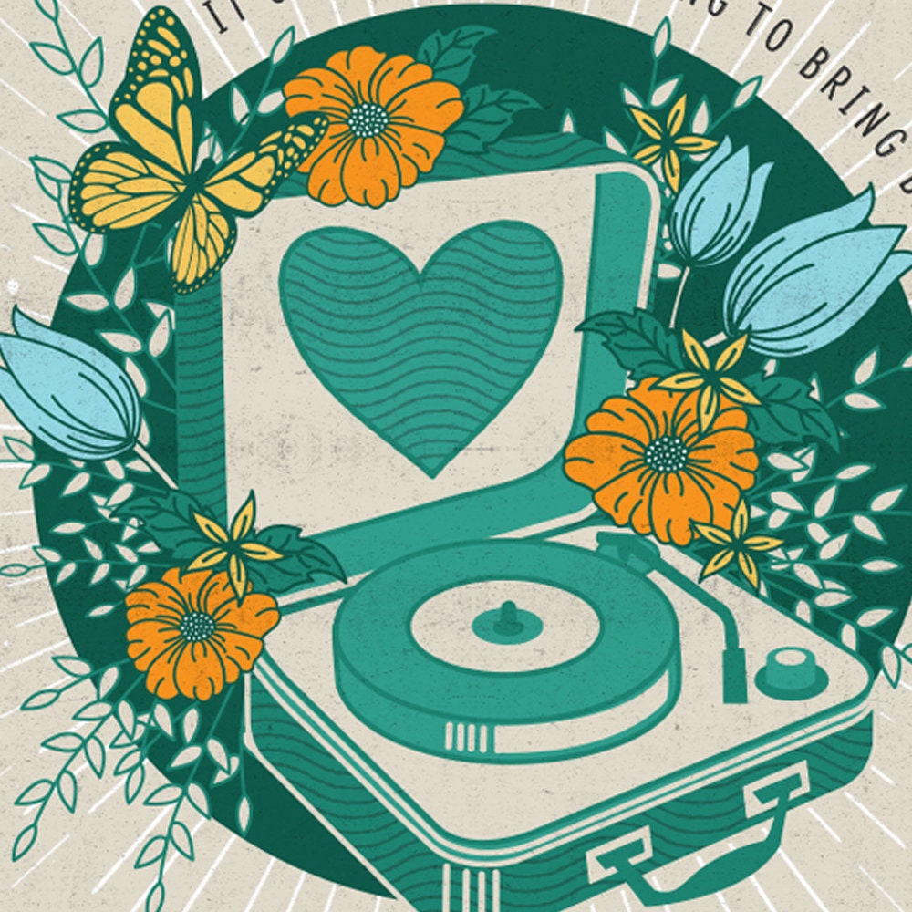 Record Player With Flowers Art Print, Memories Art, Inspirational Quote ...