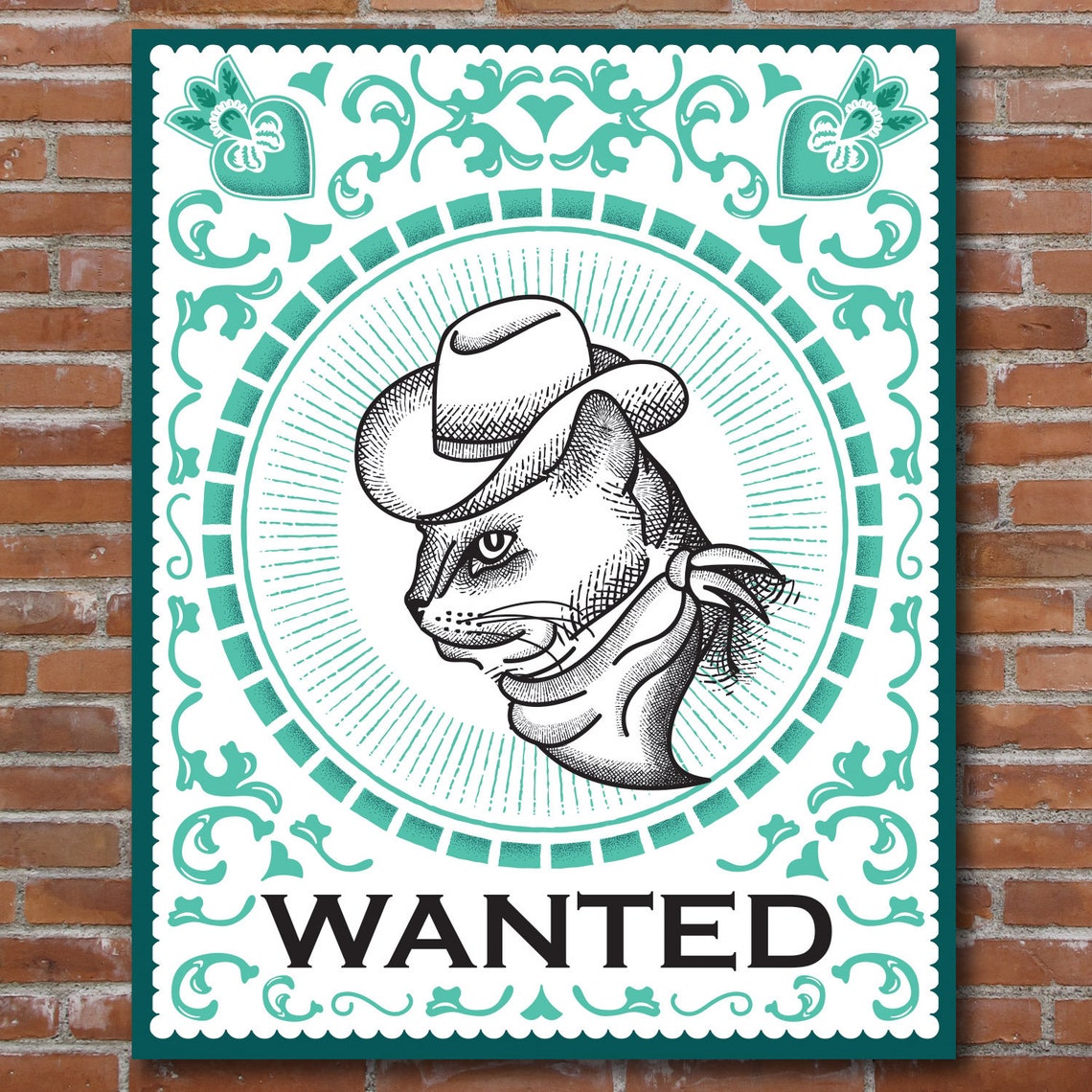 Western Cowboy Cat Art Print, Home & Office Decor, Rustic Wall Art ...