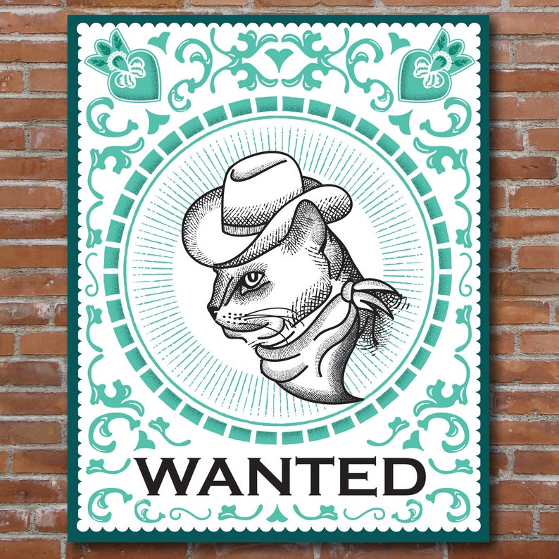 Western Cowboy Cat Art Print, Home & Office Decor, Rustic Wall Art ...