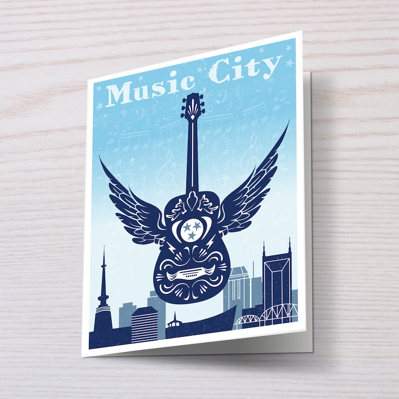 Nashville Skyline Note Cards, Music City Guitar, All Occasion Blank ...