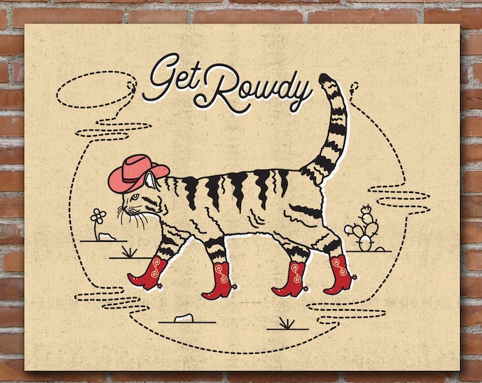 Get Rowdy Cowboy Cat Art Print Home & Office Decor Rustic - Etsy
