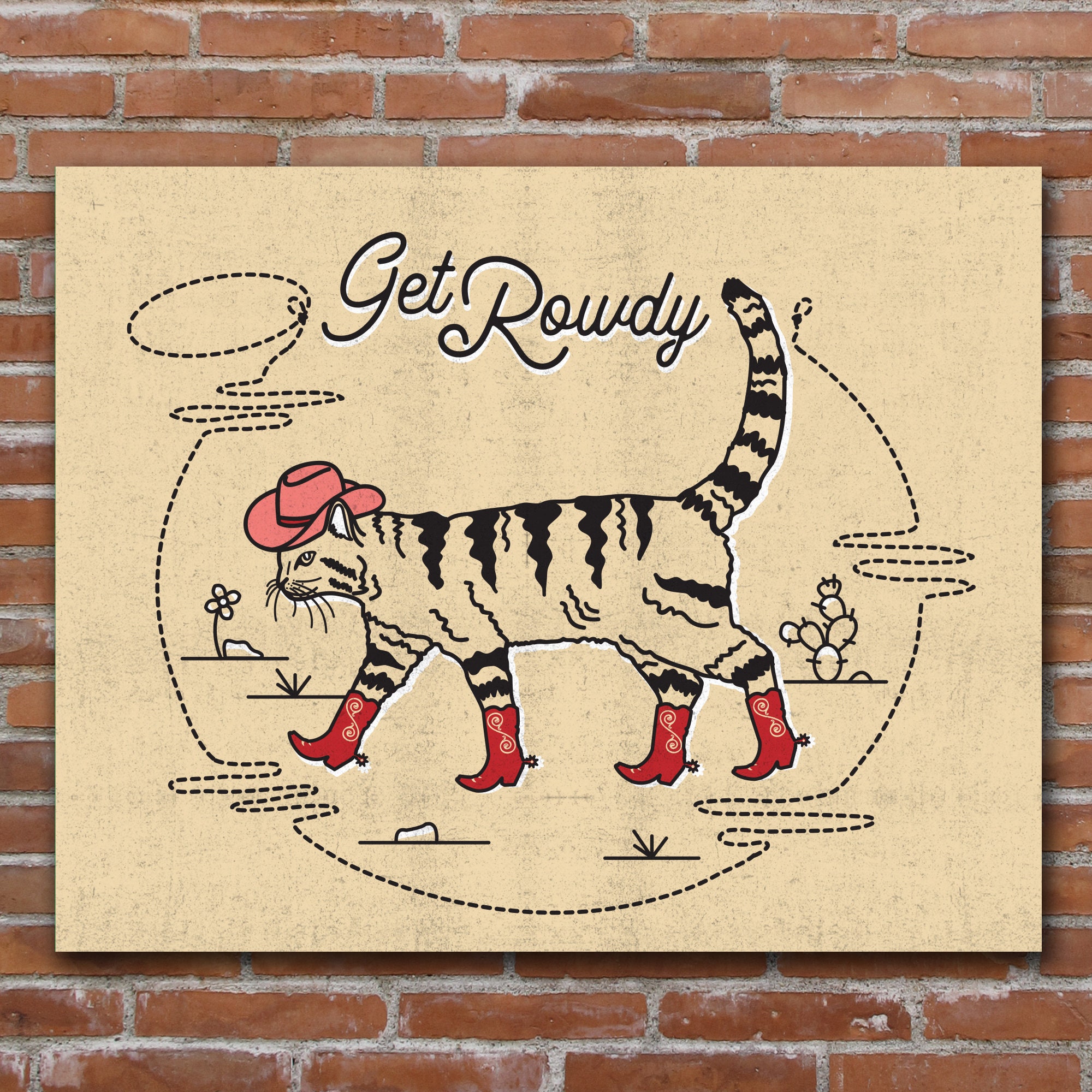 Get Rowdy Cowboy Cat Art Print Home & Office Decor Rustic - Etsy