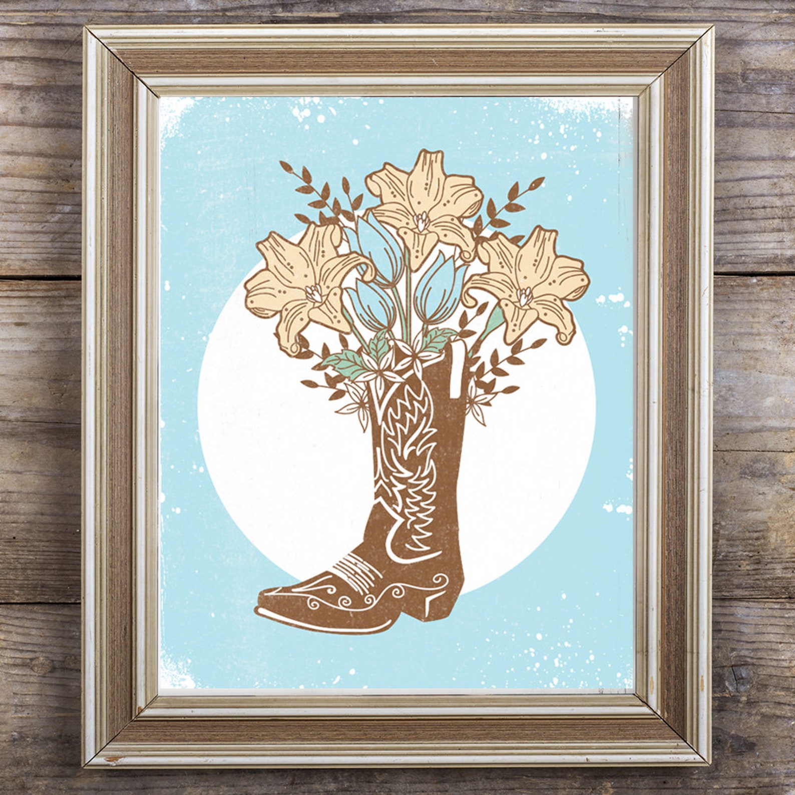 Cowboy Boot With Flowers Art Print, Rustic Western Art, Country Decor ...