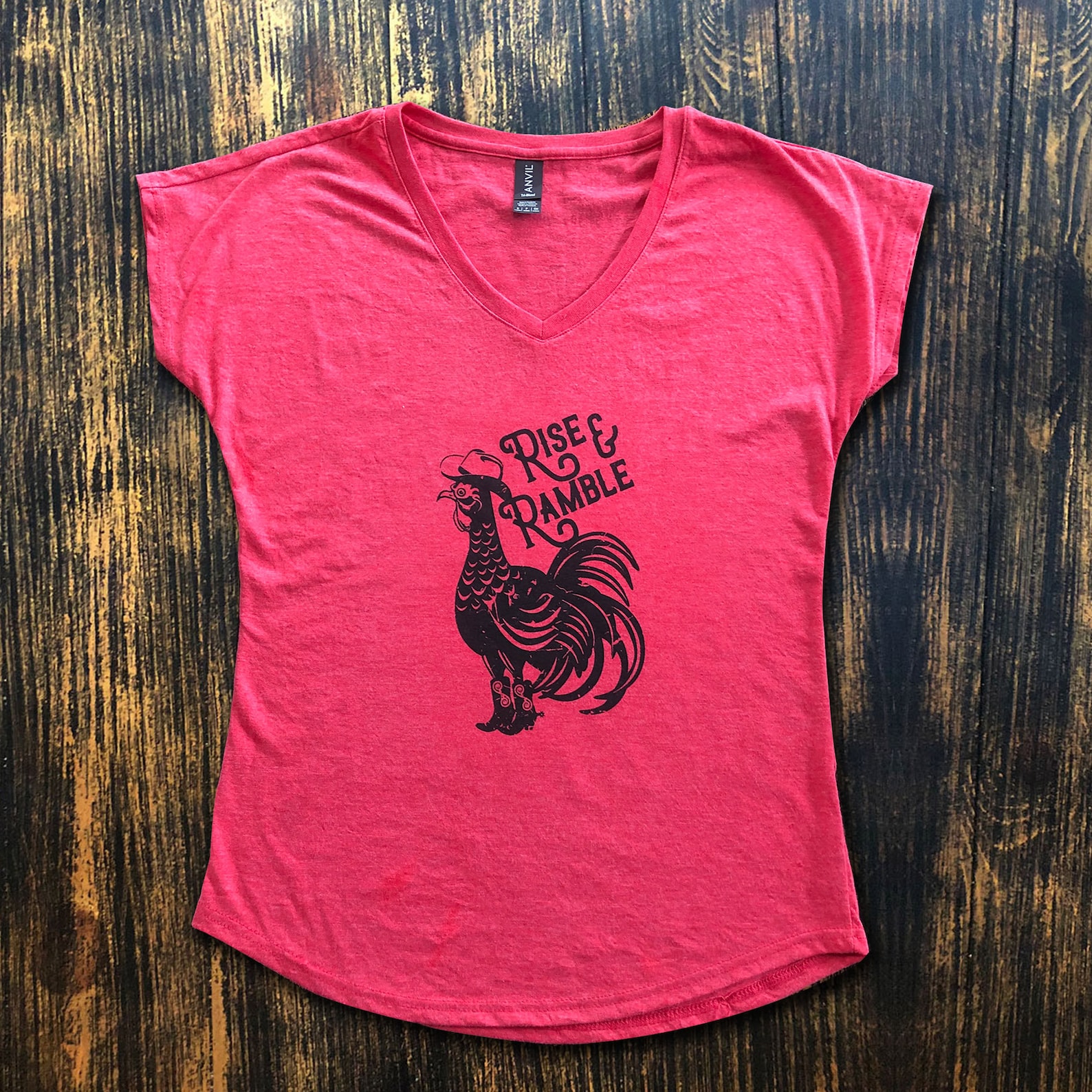 Rise & Ramble Country Western Rooster T-shirt, Ladies Semi-fitted Tee ...