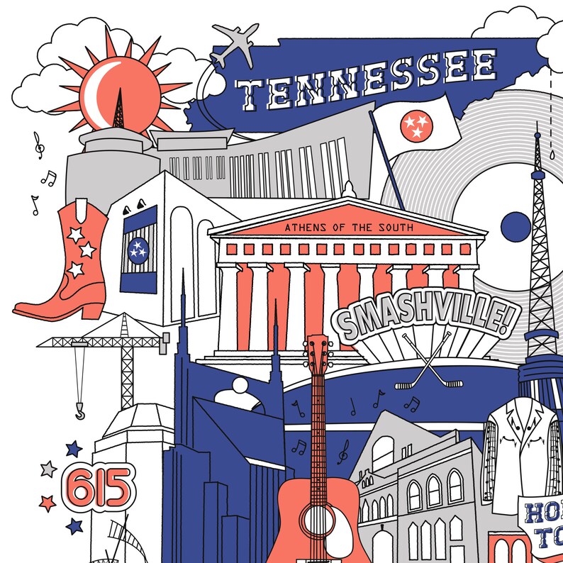 Nashville TN City Art Print Tennessee Travel Poster Music - Etsy