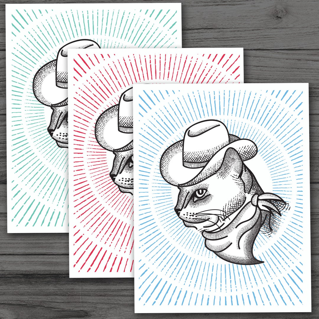 Wanted Cowboy Cat Note Card, Western Cat Stationary, Funny Cat Cards ...