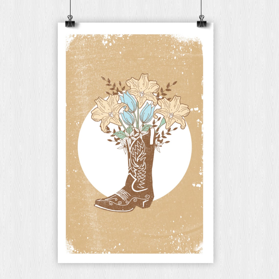 Cowboy Boot With Flowers Art Print, Rustic Western Art, Country Decor ...