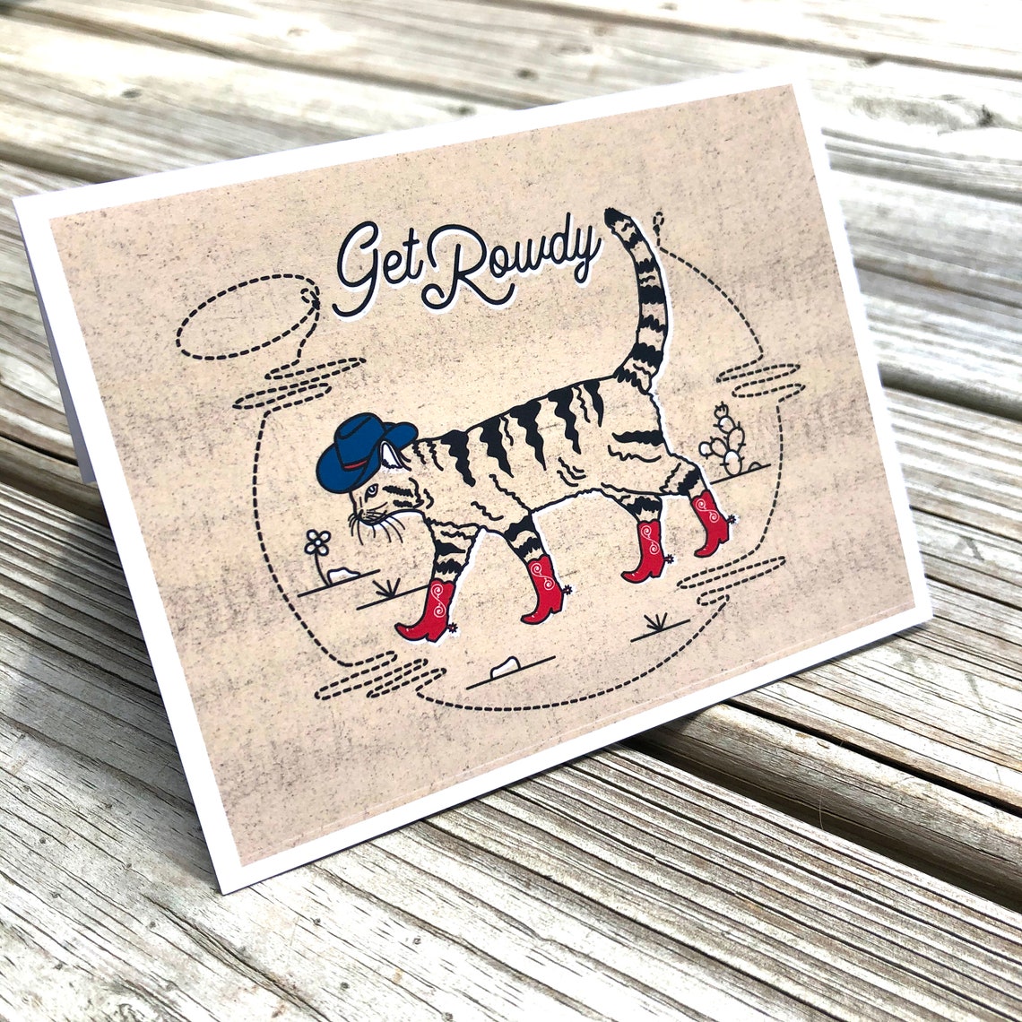 Get Rowdy Cowboy Cat Note Card Western Cat Stationary Funny | Etsy