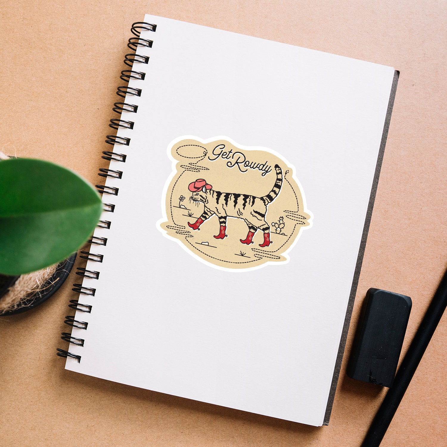 Get Rowdy Cowboy Cat Sticker Cat Vinyl Sticker Cat Lover - Etsy