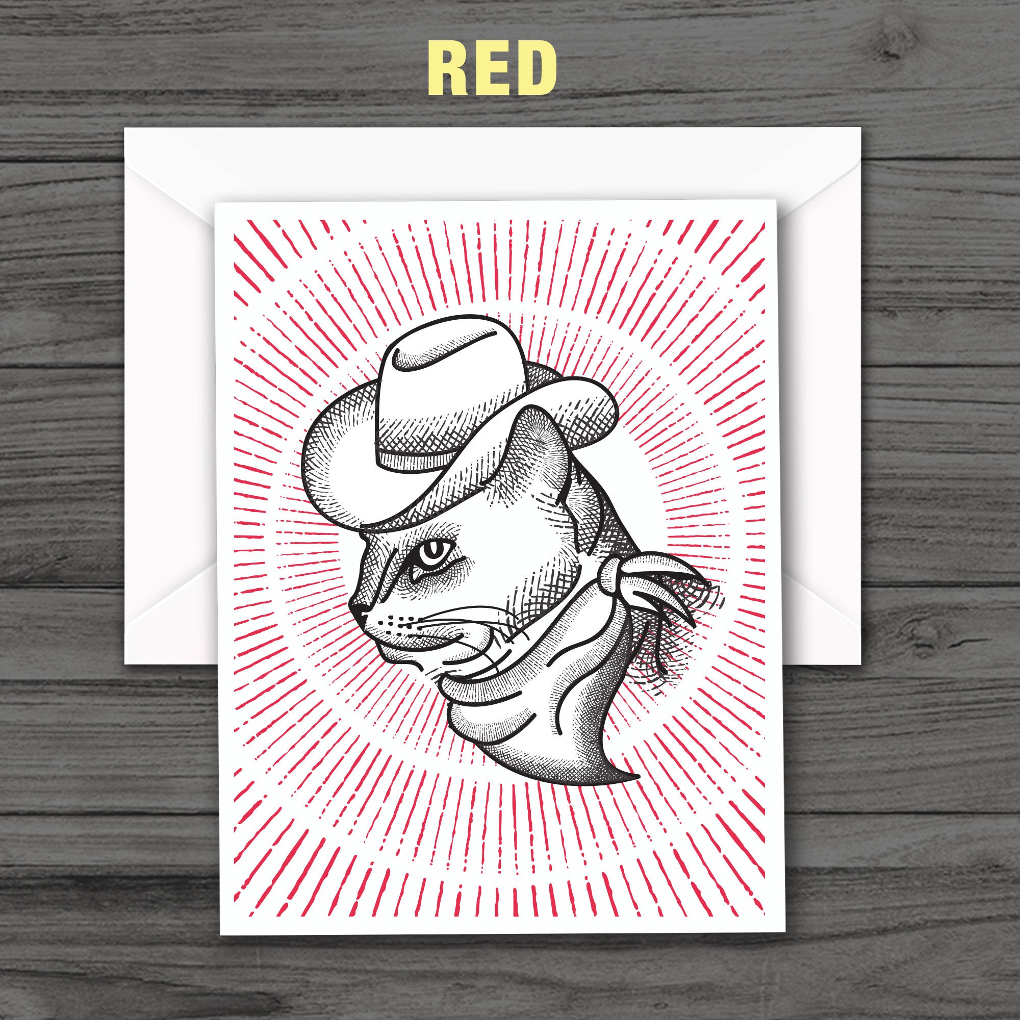 Wanted Cowboy Cat Note Card, Western Cat Stationary, Funny Cat Cards ...