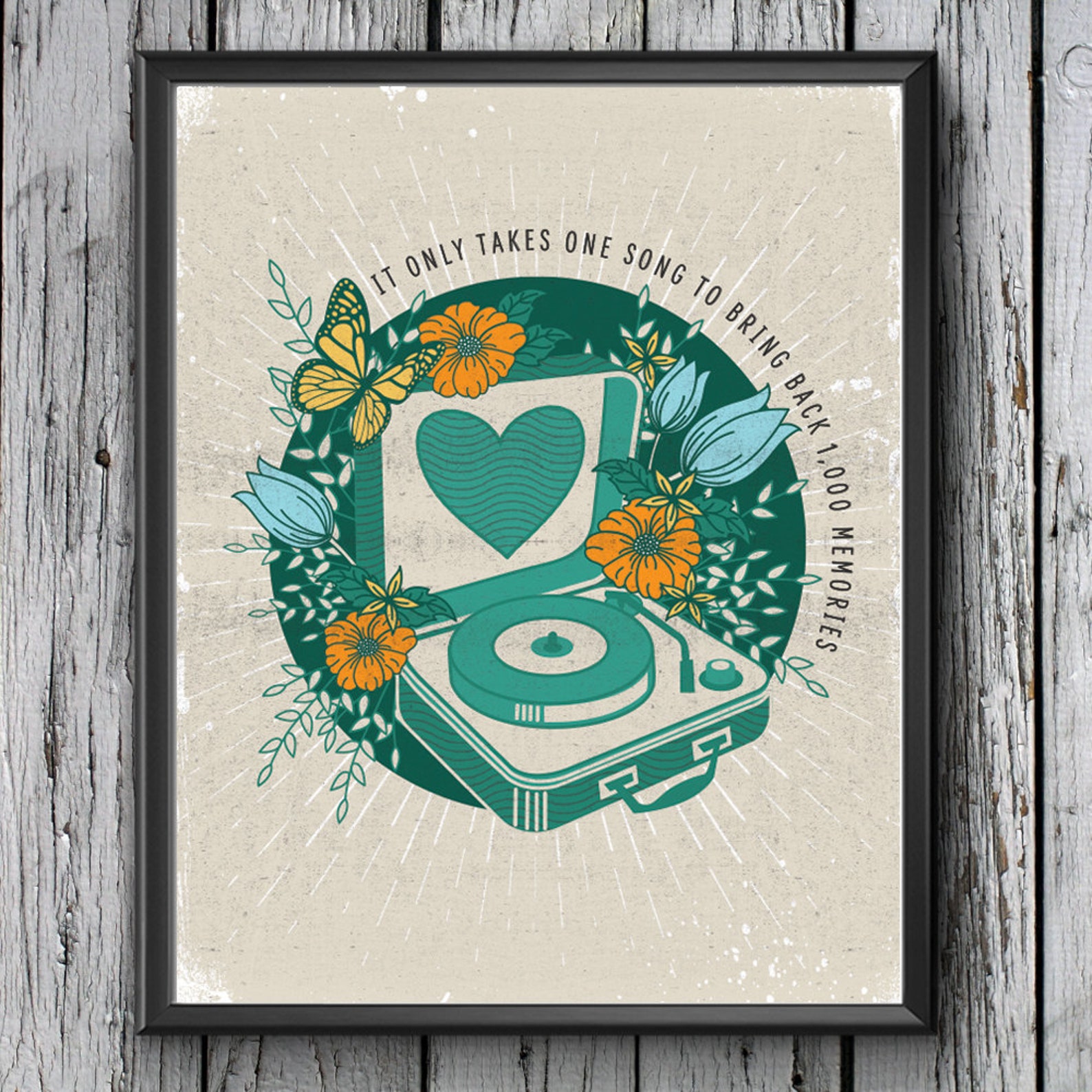 Record Player With Flowers Art Print, Memories Art, Inspirational Quote ...