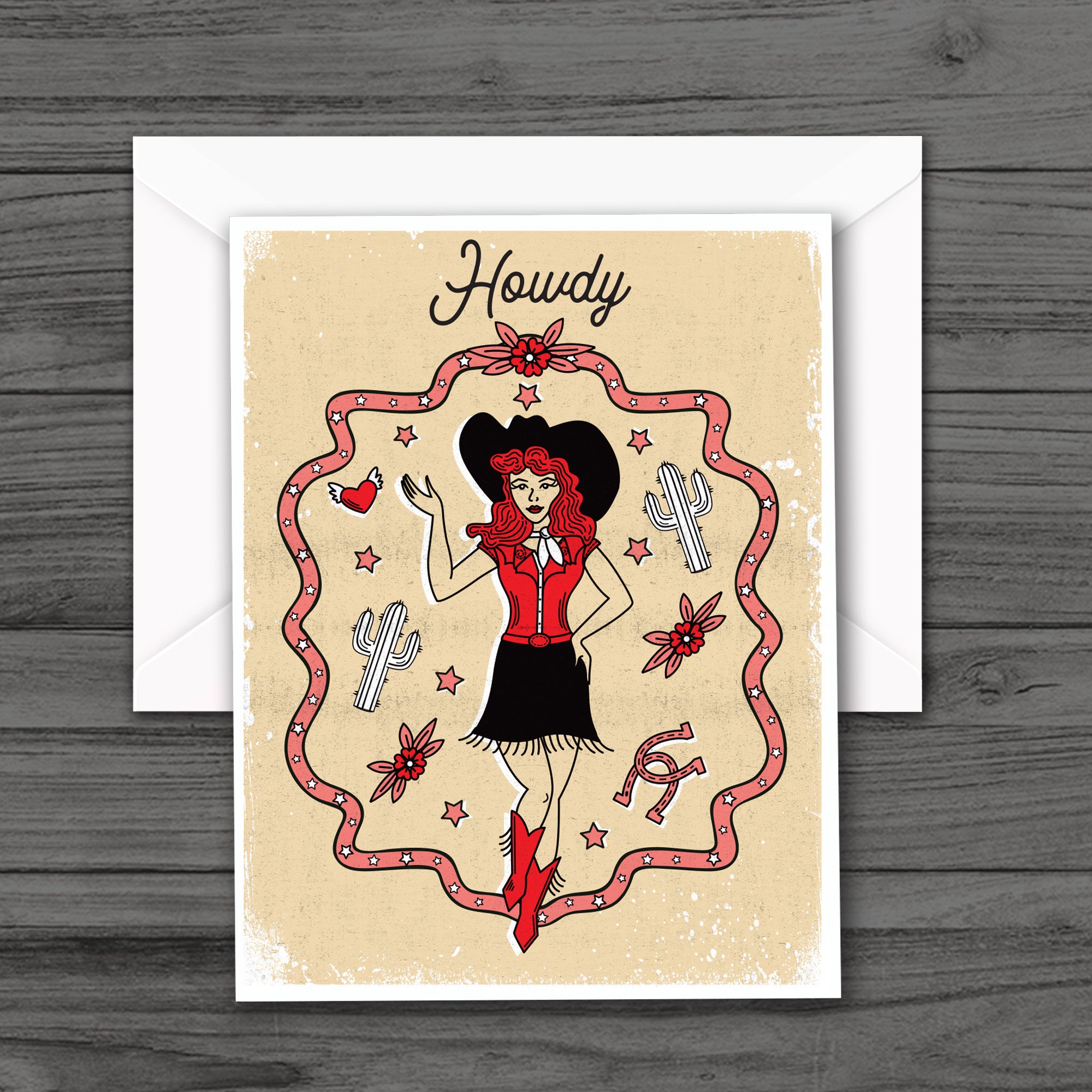 Howdy Cowgirl Note Cards, Retro Western Cards, All Occasion Blank ...