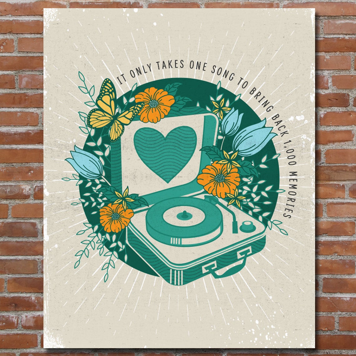 Record Player With Flowers Art Print, Memories Art, Inspirational Quote ...