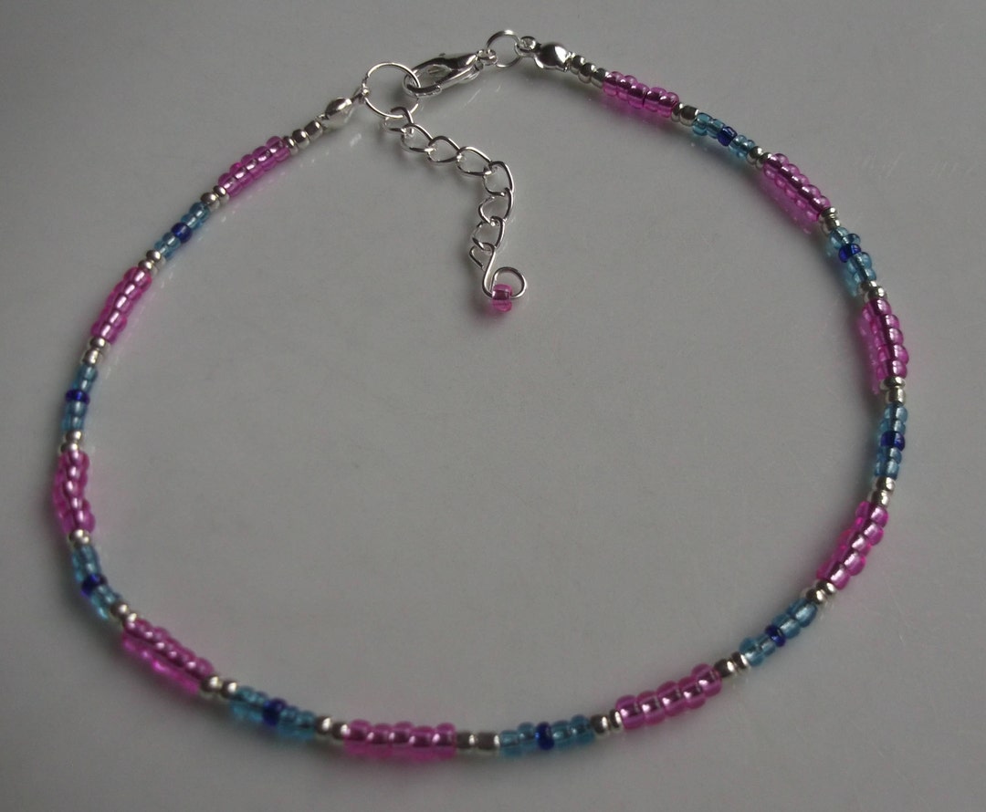 Pink and Blue Beaded Anklet, Ankle Bracelet, Beaded Anklet, Beach ...