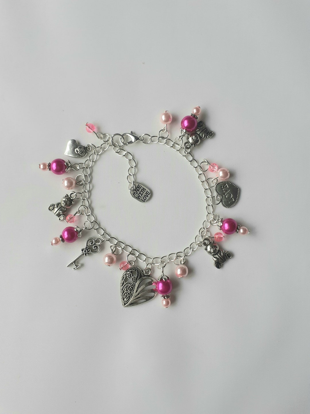 Teddy Bear Charm Bracelet, Love Heart Charm Bracelet, Pearl Charm ...