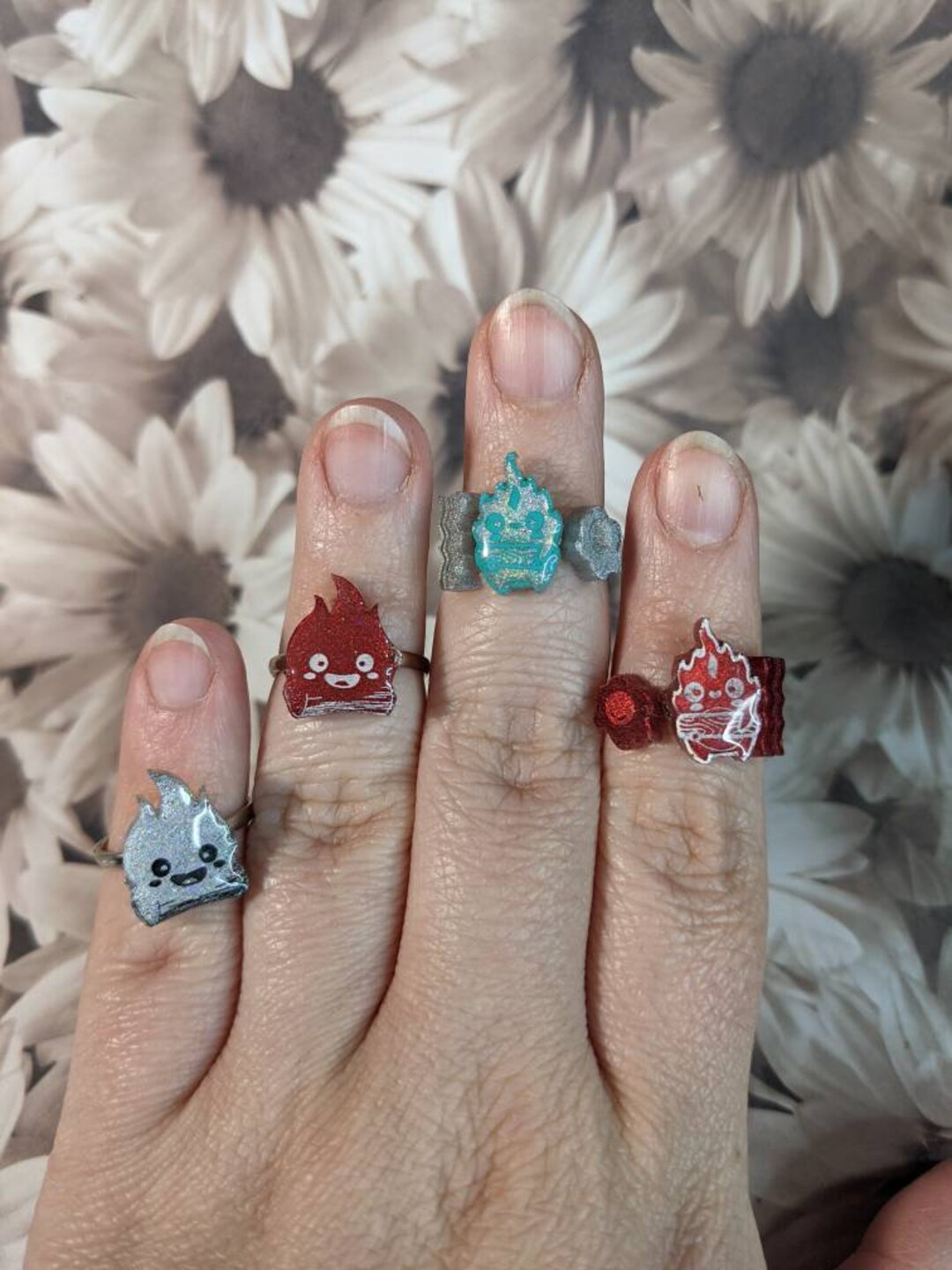 Fire Demon Bacon and Egg Rings. (parody Howl Moving Castle) Resin Rings ...