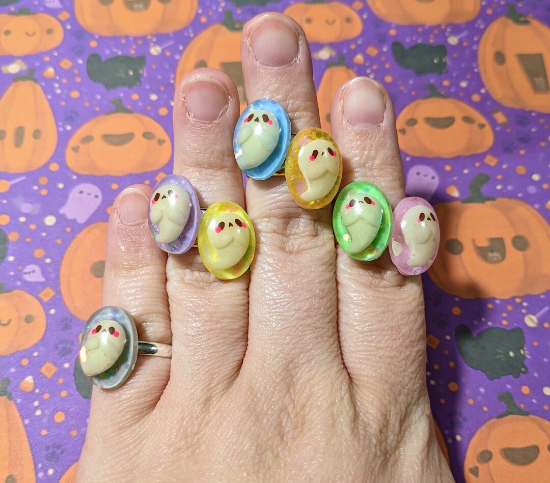 Kawaii Rainbow Glow in the Dark Ghost Rings- Adjustable - Etsy