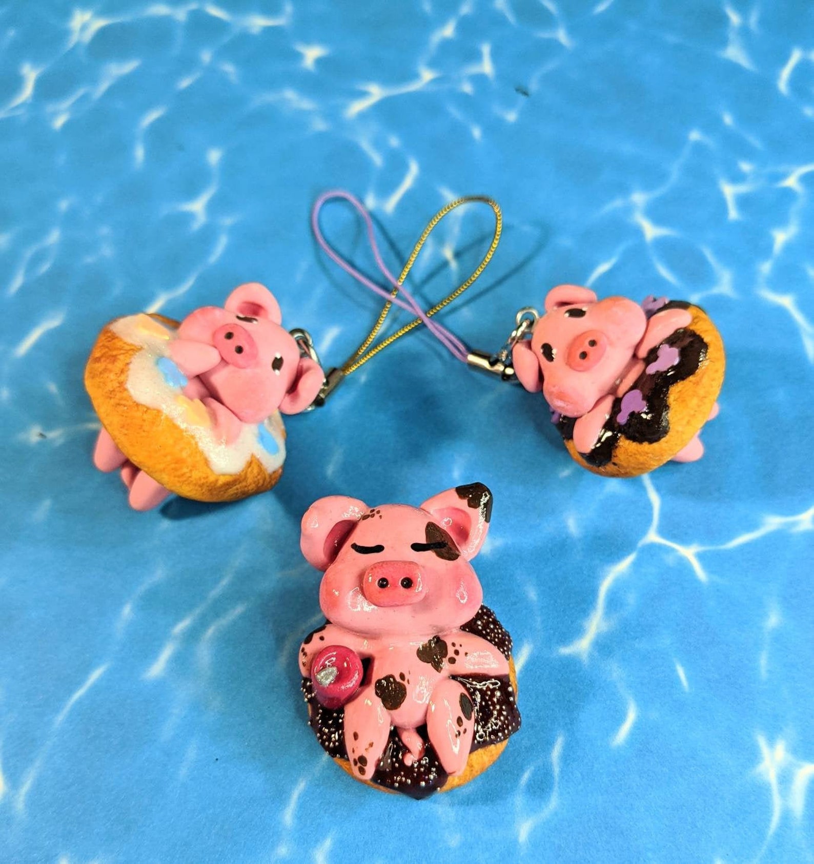Floaty Pig in a Donut Figure-charms - Etsy