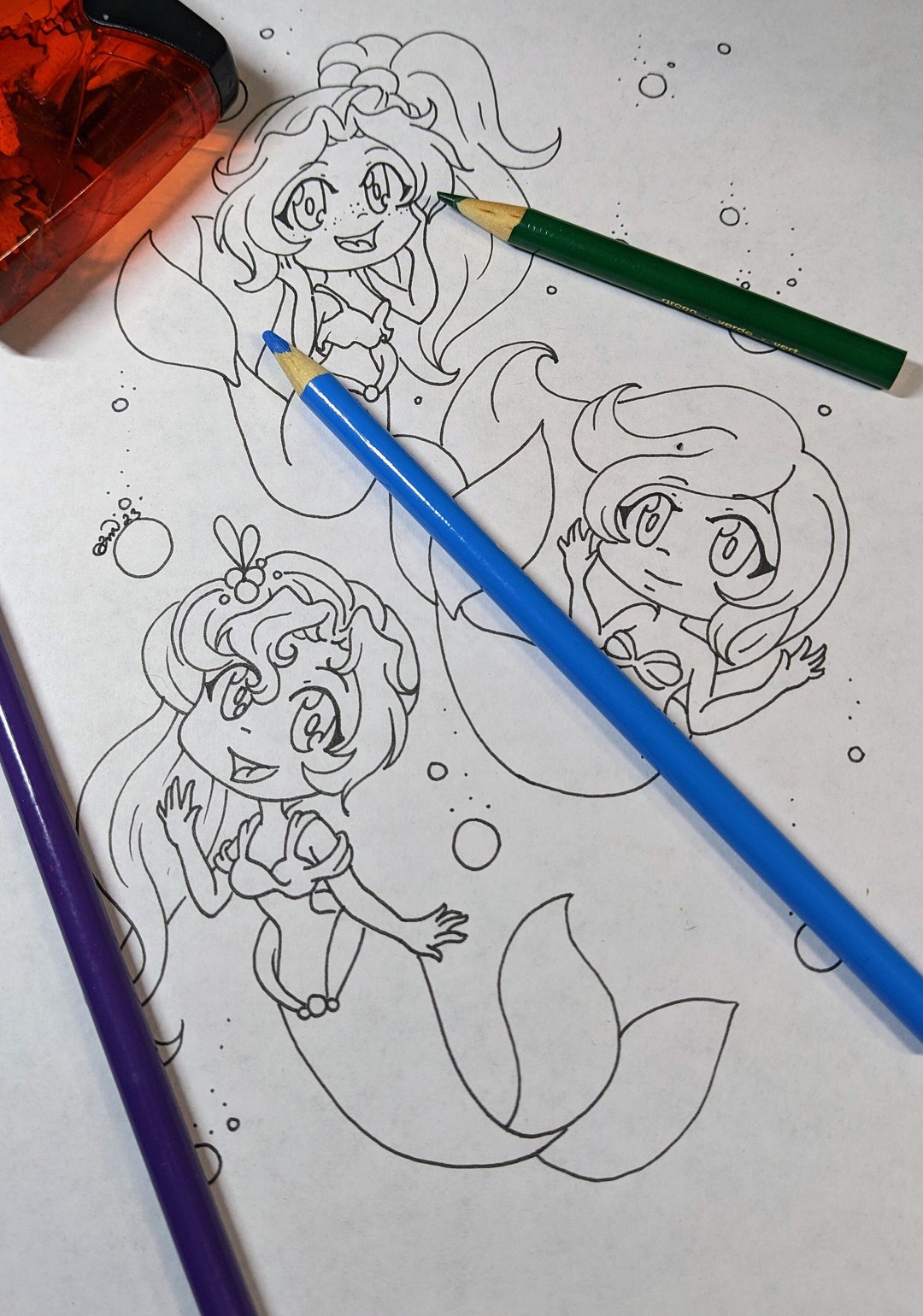 Chibi Cute Mermaids Coloring Page - Etsy