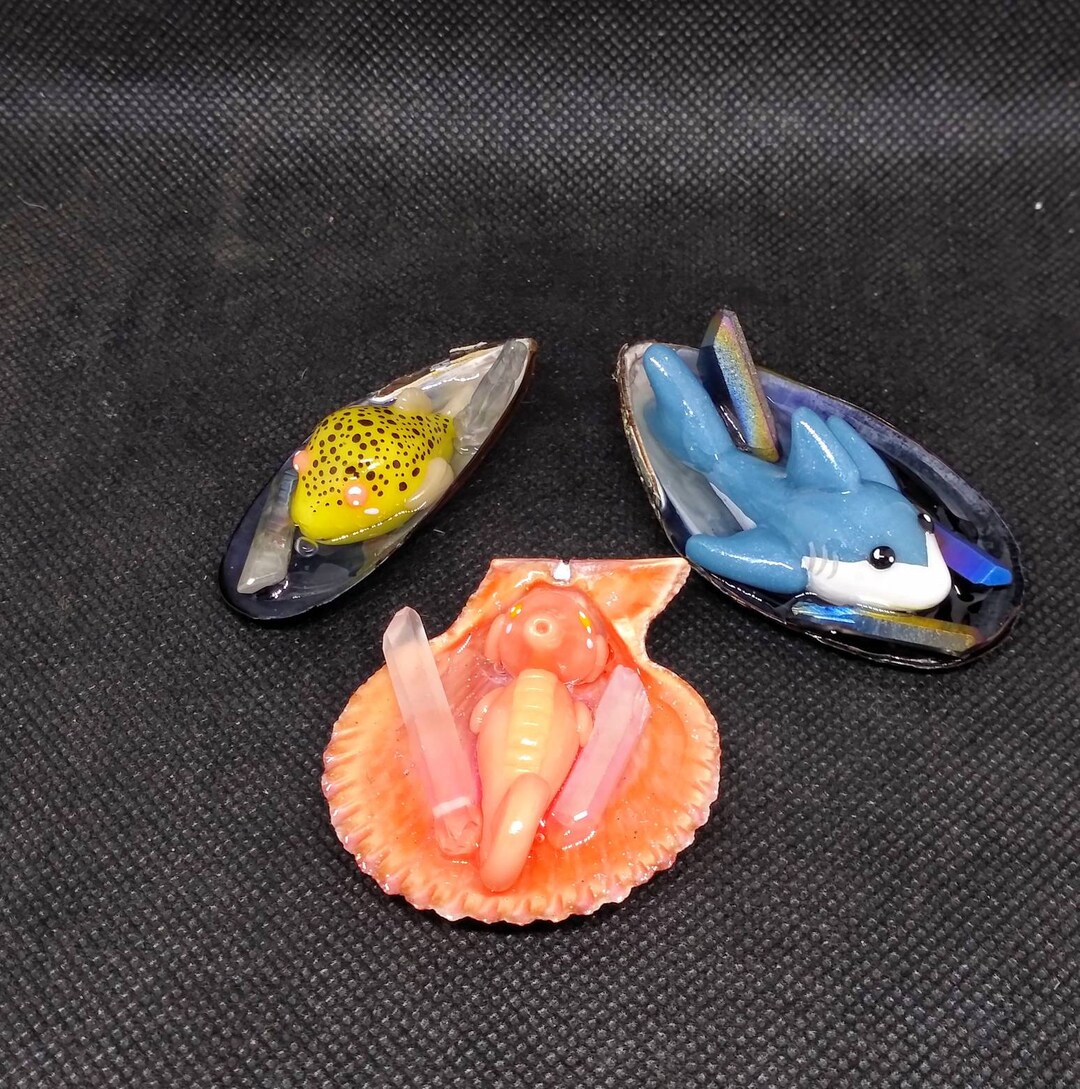 Tide Pool Shells With Gems/ Shark/pufferfish/seahorse - Etsy