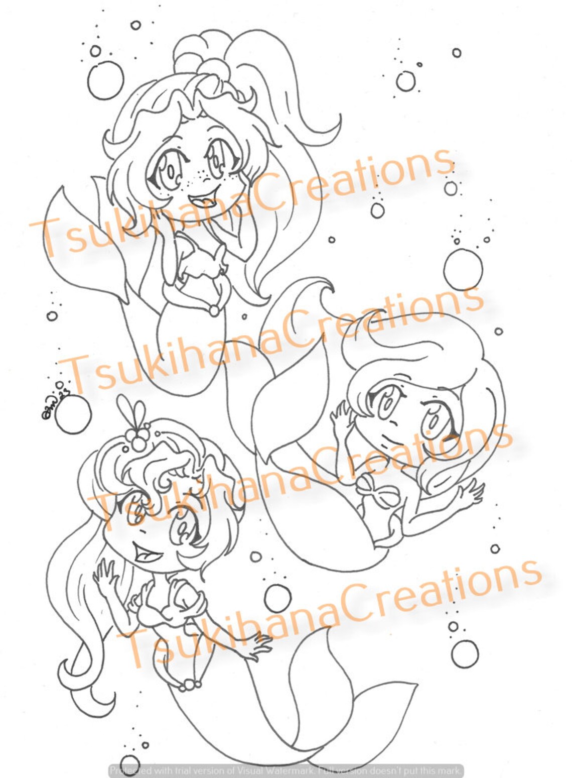 Chibi Cute Mermaids Coloring Page - Etsy